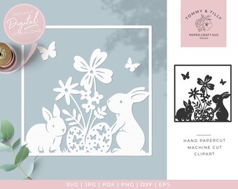 Rabbit Easter Scene Papercut Template Machine Cut Cricut | Etsy