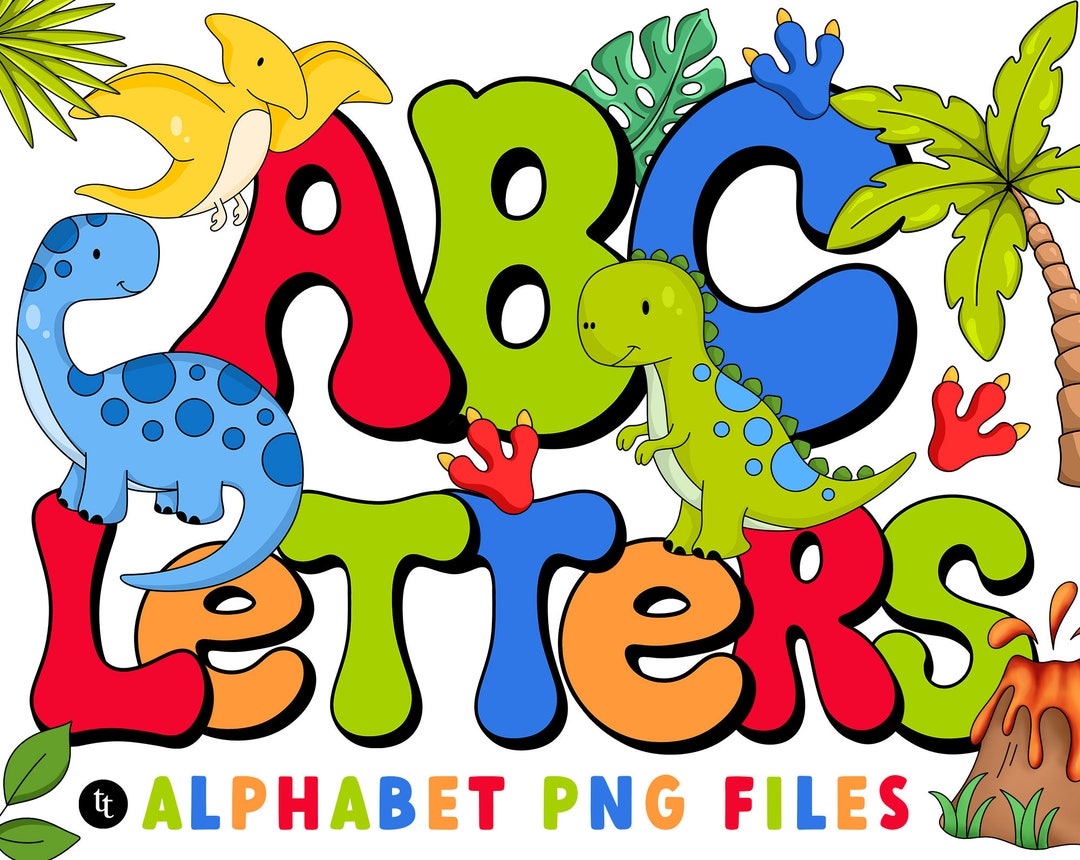 Dinosaur Retro Alphabet Set With Clipart PNG Files Dino Boho Doodle ...