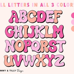 Pink Floral Retro Alphabet Set With Clipart PNG Files Retro Doodle ...