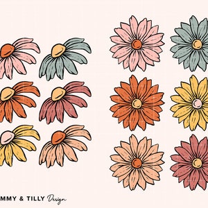 Boho Floral Retro Alphabet Set With Clipart PNG Files Retro Doodle ...