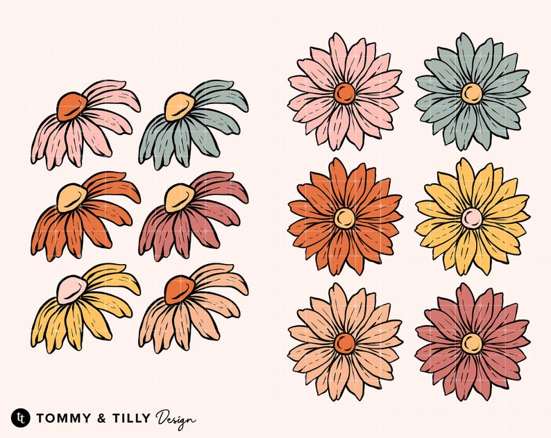 Boho Floral Retro Alphabet Set With Clipart PNG Files - Etsy