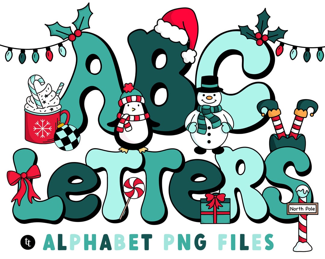 Christmas Snowflake Alphabet Set With Clipart PNG Files Retro Doodle ...