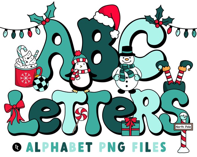 Christmas Snowflake Alphabet Set With Clipart PNG Files Retro Doodle ...