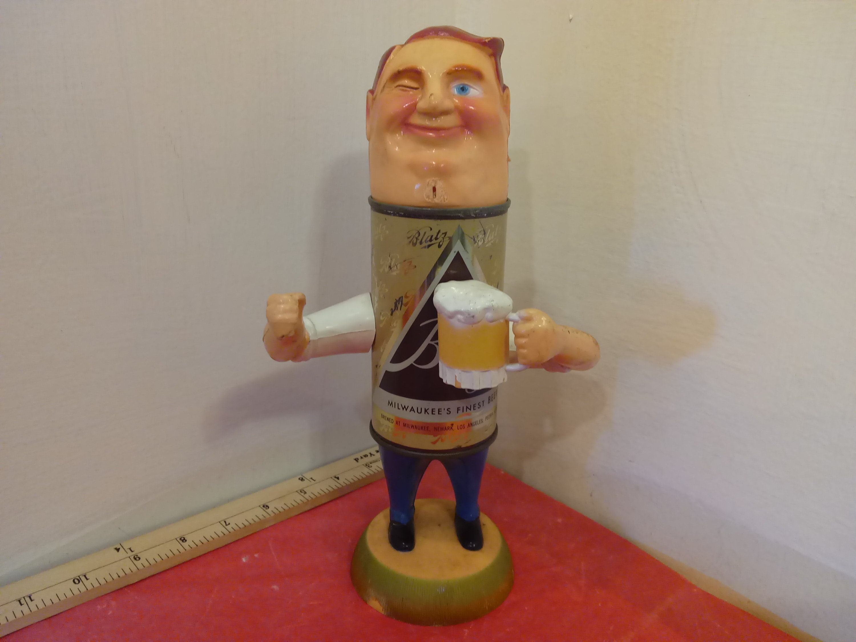 Vintage Blatz Beer Can Man Figure, Advertising Figurine, Milwaukee's ...