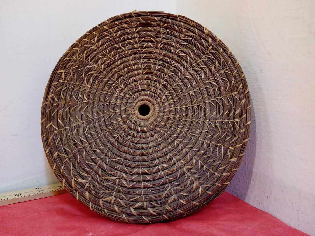 Vintage Pine Straw Woven Round Lined Basket, Pine Straw Basket With ...
