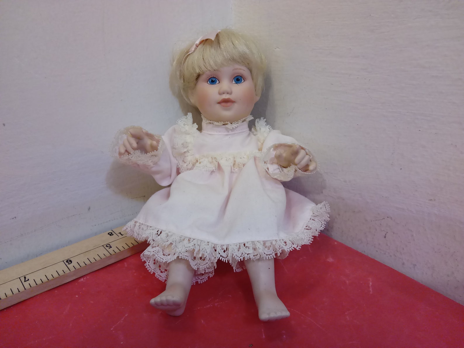 Vintage Porcelain Doll, J. Belle Doll, Baby With Light Pink Dress and ...