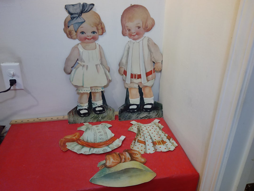 Vintage Paper Dolls, Boy and Girl Paper Doll With Three Outfits, Large ...