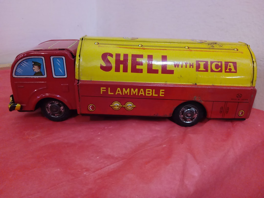 Vintage Tin Lithographical Truck, Shell With ICA, Flammable Gas Truck ...