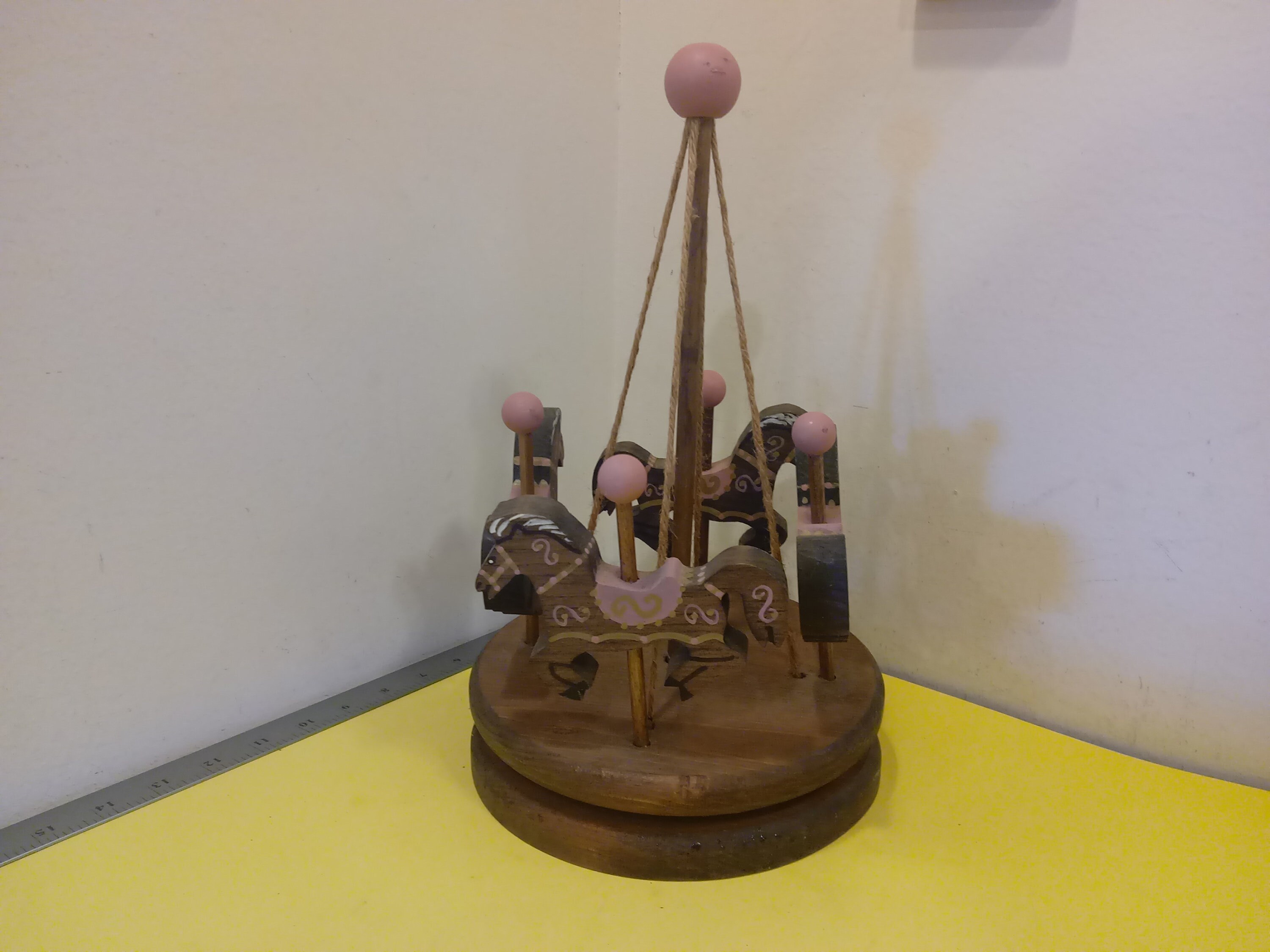 Vintage Spinning Wooden Carousel with Four Horses