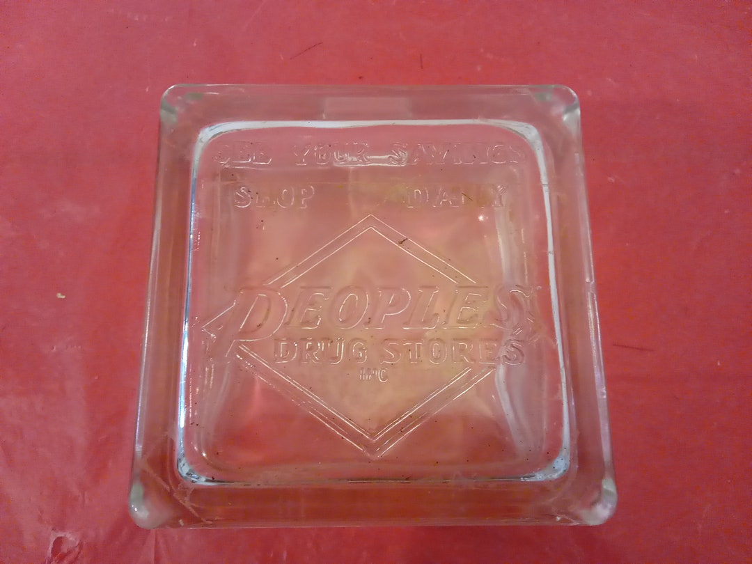 Vintage Glass Bank, Peoples Drug Store Square Glass Bank, See Your ...