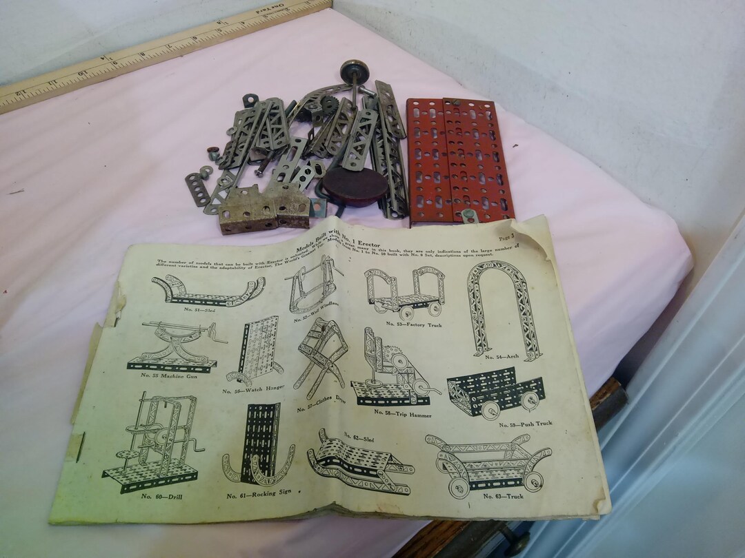 Vintage Erector Set Pieces; Erector Set Pieces With Some Instructions ...