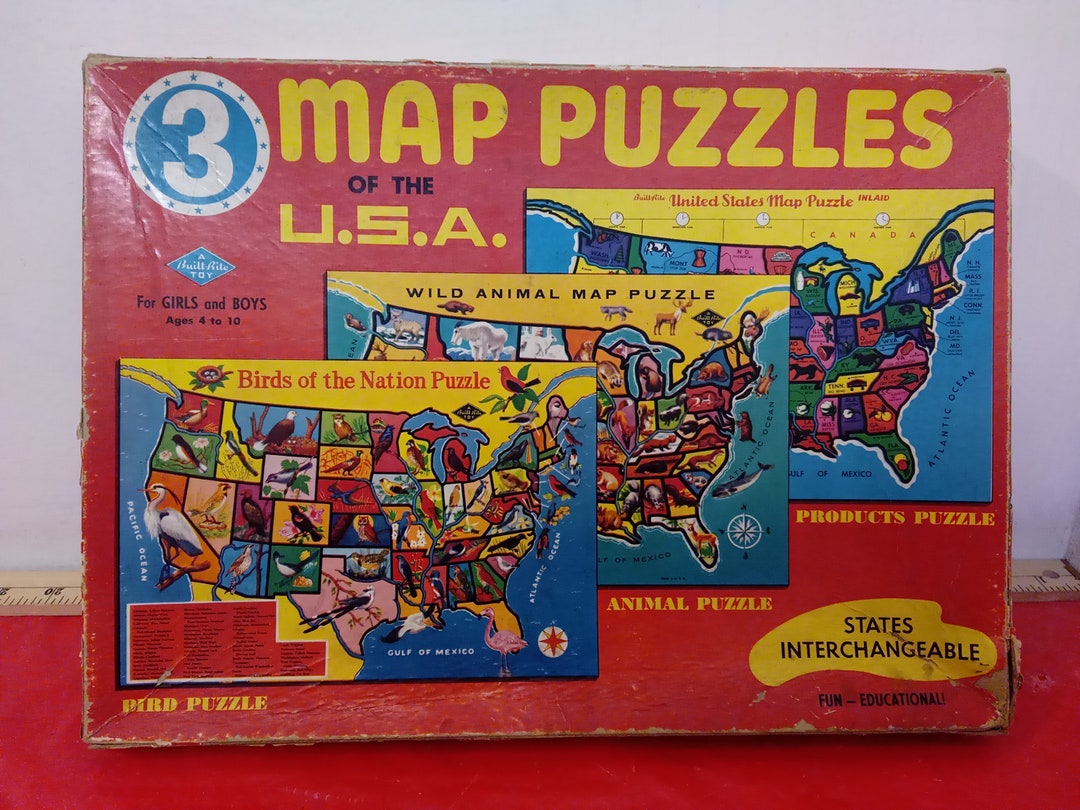Vintage Jigsaw Puzzle, Three Tray Map Puzzles of the U.S.A. by Warren ...
