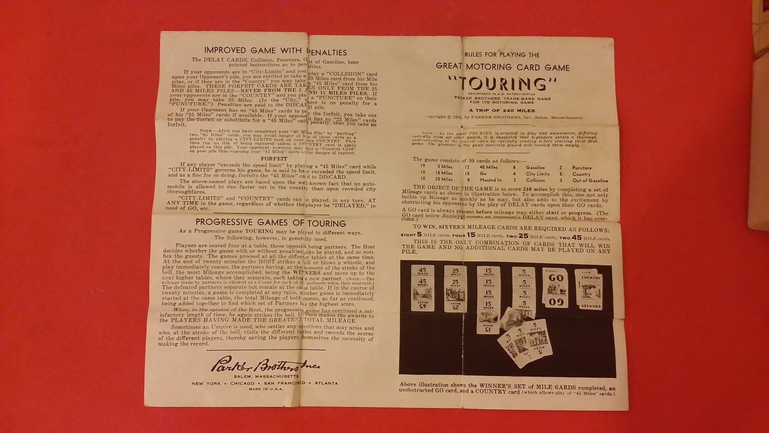 Vintage Parker Brothers TOURING Card Game Complete w Instruction Sheet ...