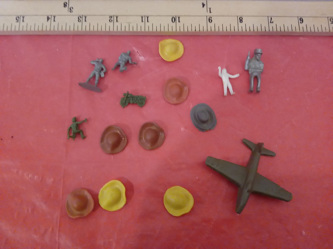 Vintage Plastic Toy People, Plane, Small Motorcycle, and Hats for ...