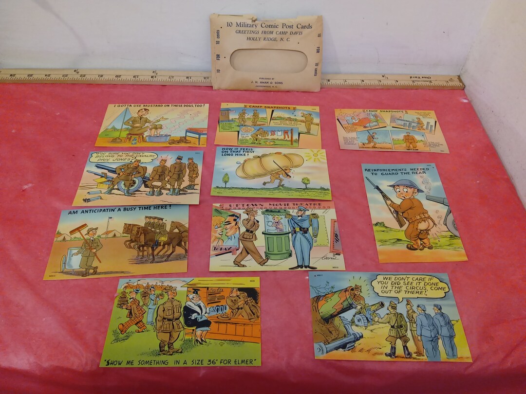 Vintage Military Comic Postcards, 10 Military Comic Postcards From Camp ...