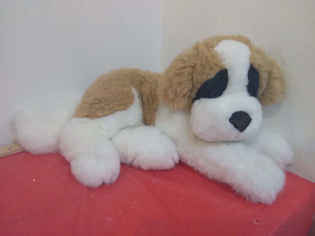 Vintage Stuffed Plush Dog, Brown and White With Black Eye Patches, Made ...