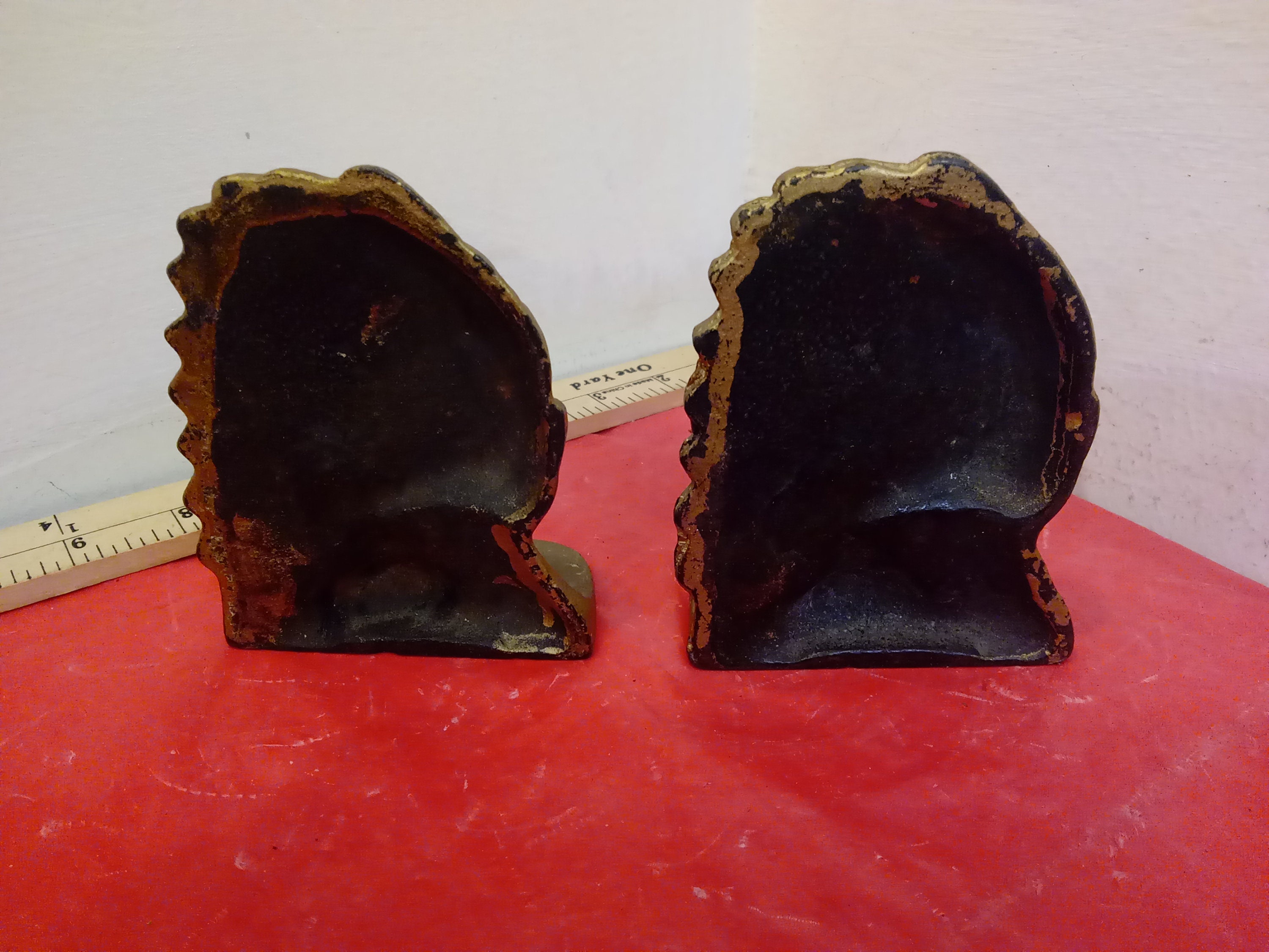 Vintage Metal Bookends, Cast Iron/Metal Indian Head Bookends, 1950's#