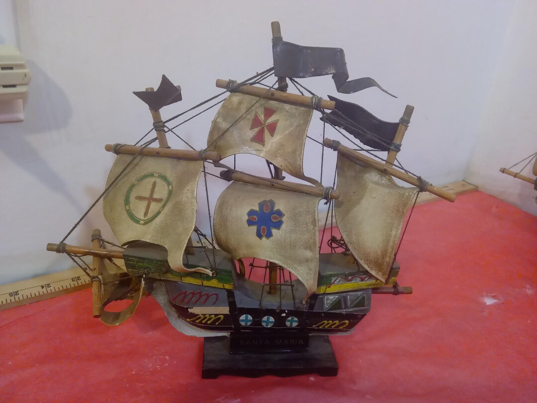 Vintage Wooden and Cloth Ship Models, Christopher Columbus Caravel Ship ...