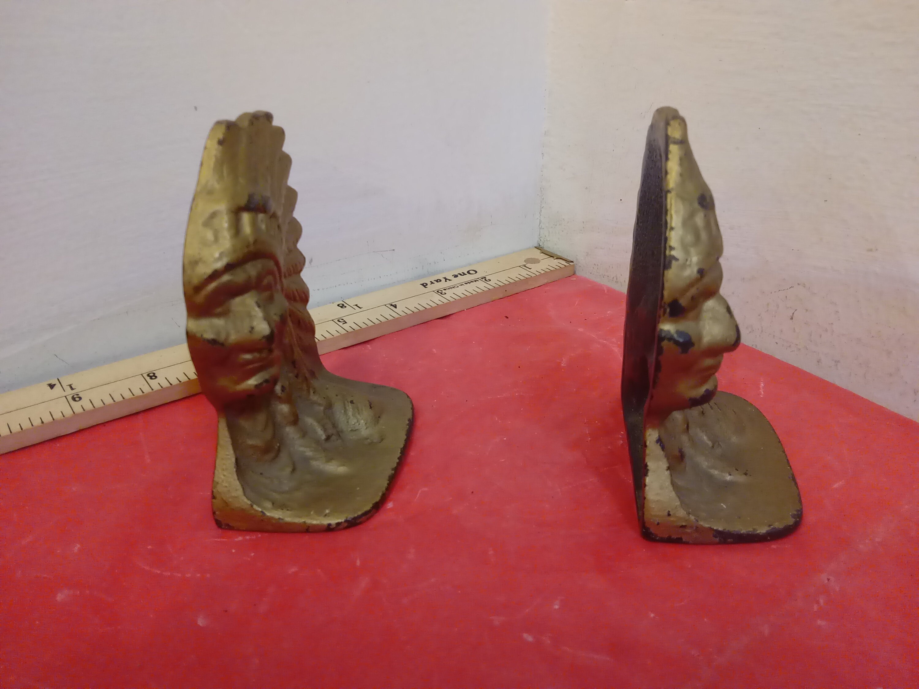 Vintage Metal Bookends, Cast Iron/Metal Indian Head Bookends, 1950's#