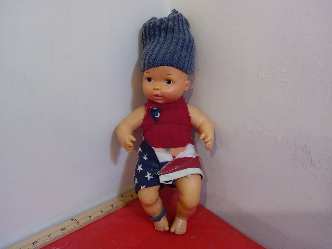 Vintage Rubber Doll, Rubber Boy Doll With Flag Diaper, Red Top and Blue ...