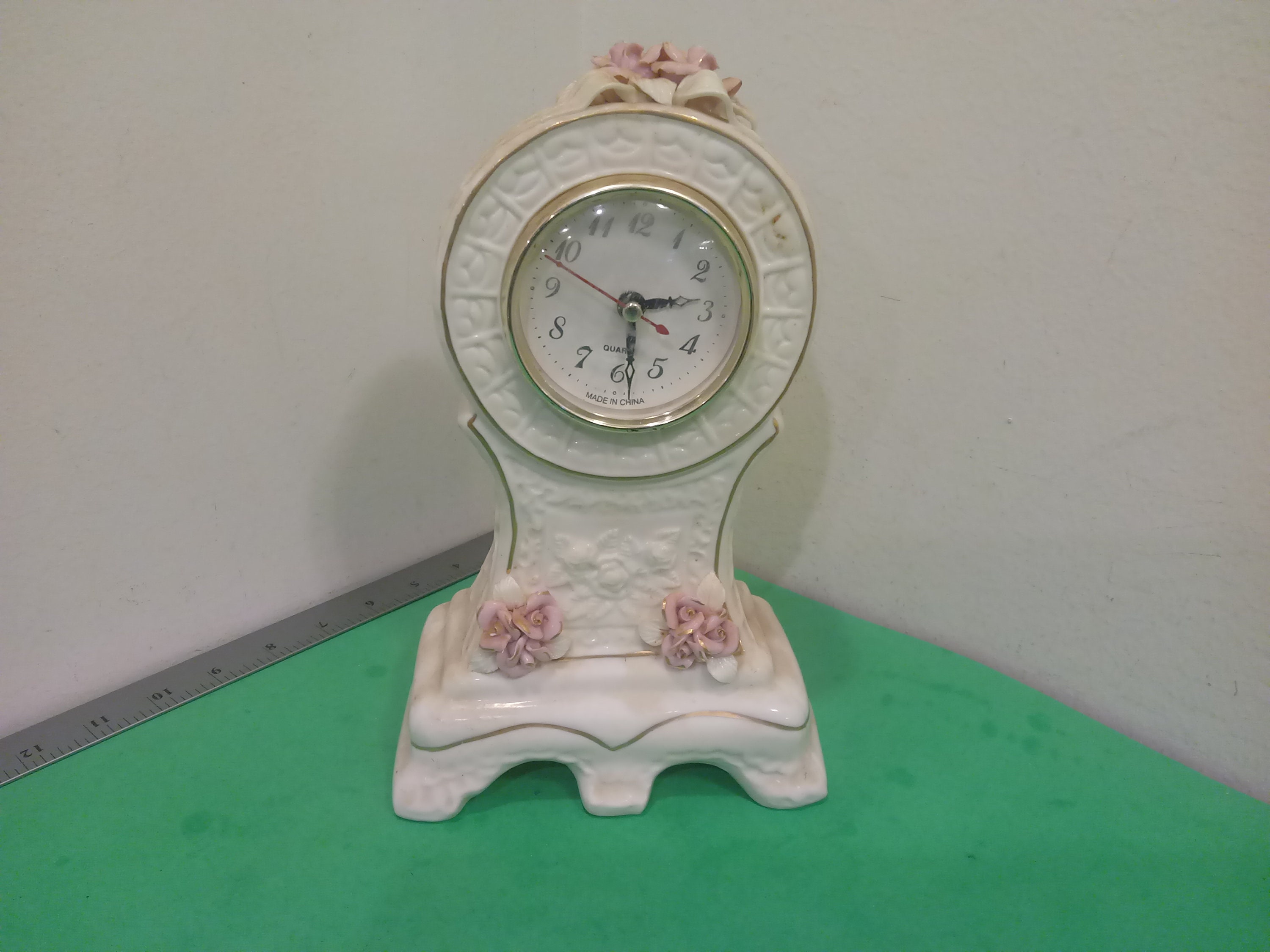 Vintage Porcelain Clock with Flowers, 1980's