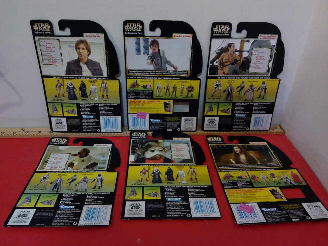Vintage Star Wars Backing Cardboards, Five Kenner Action Figures ...