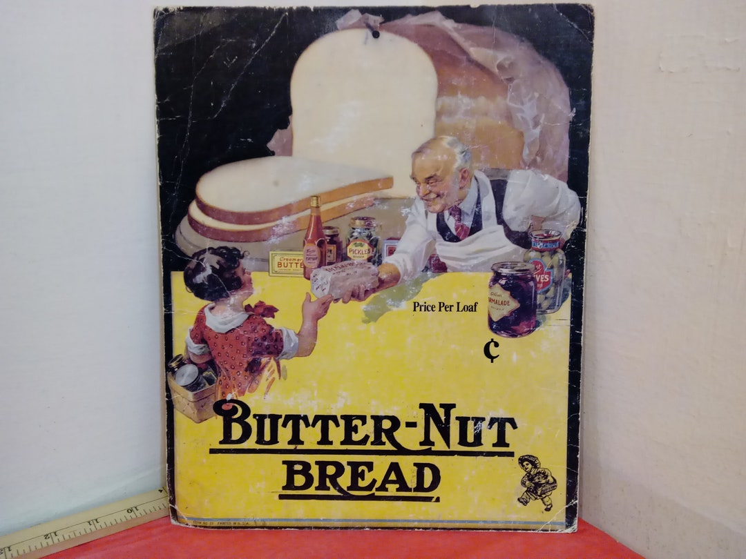 Vintage Advertisement Cardboard Sign, Butter-nut Bread Price per Loaf ...