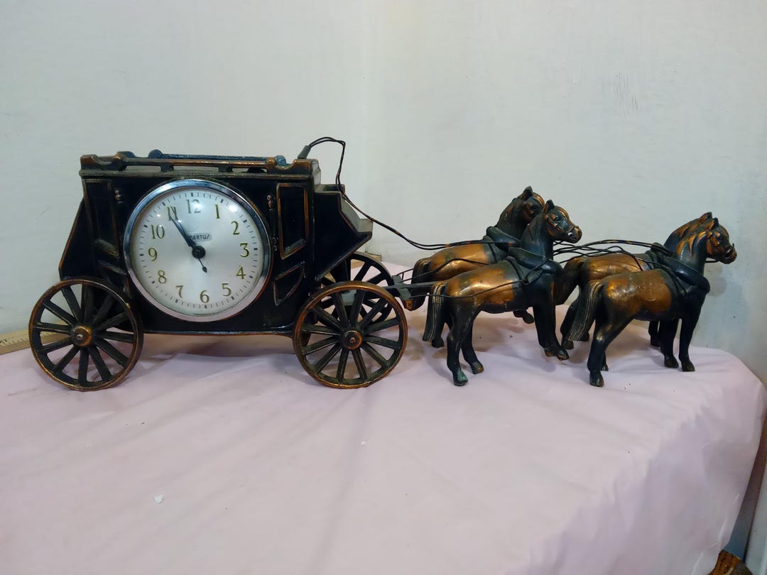 Vintage Horse Carriage Clock, Spartus Brass/bronze Horse Carriage Clock ...