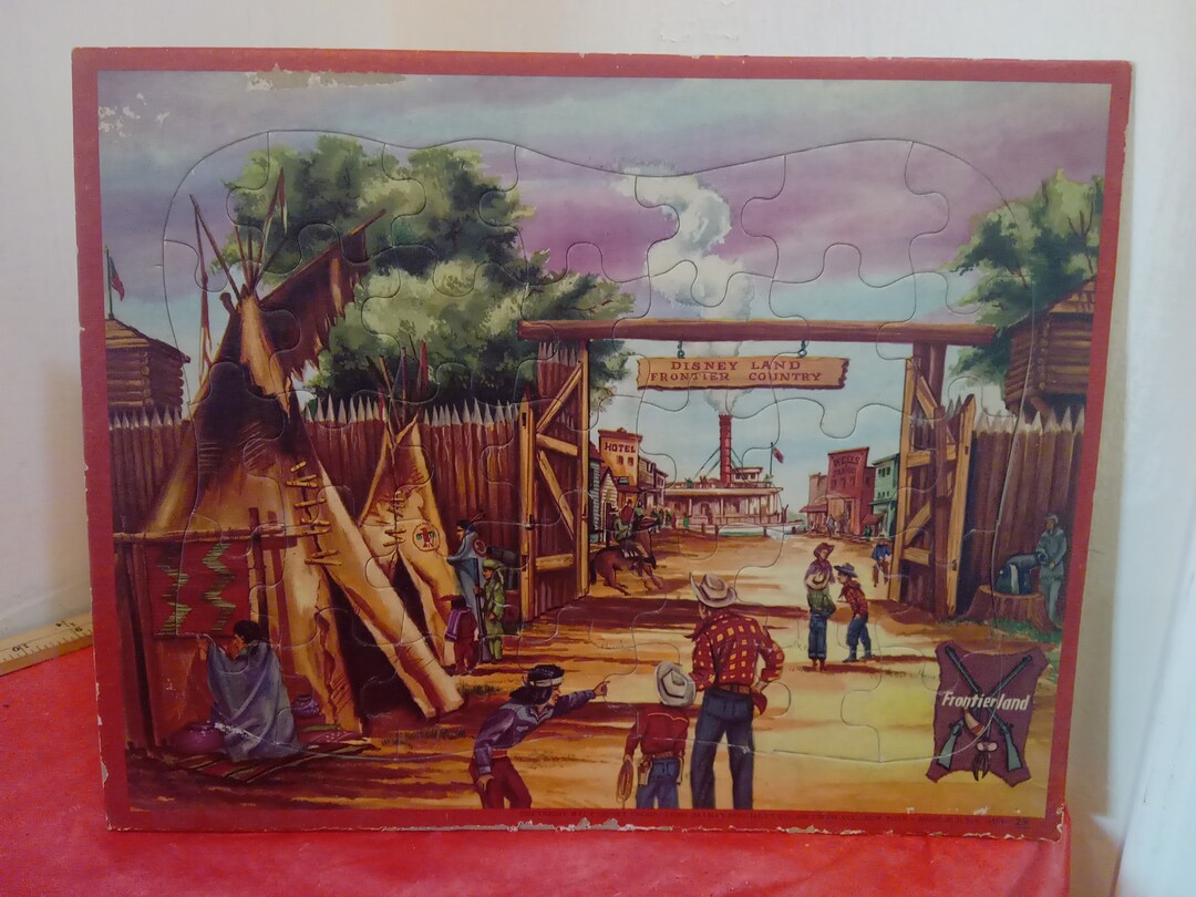 Vintage Framed Puzzles, Walt Disney Land Frontier Land, Cowboy and Son ...