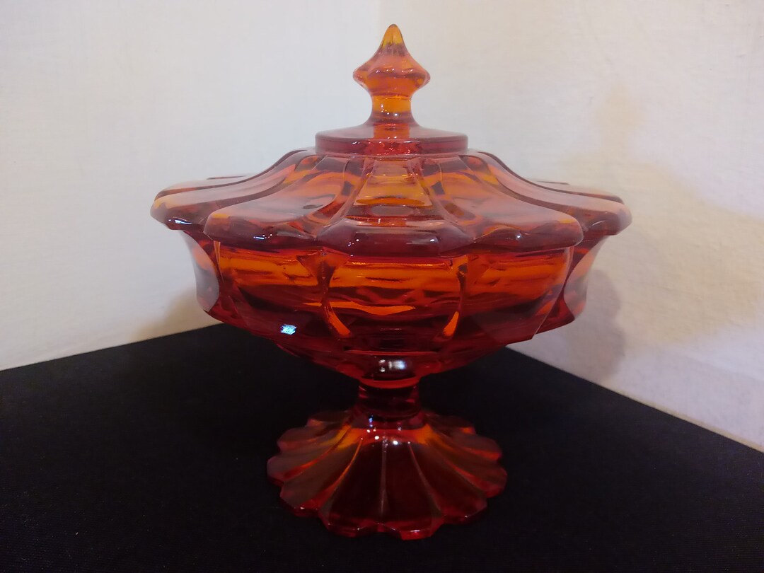 Vintage Large Candy Dish, Viking Glass Cranberry Footed Covered Large ...