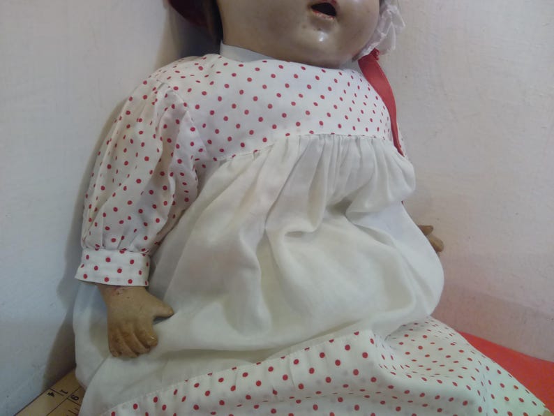 Vintage Composite Doll, Girl Composite Doll in Red Polka Dotted Dress ...