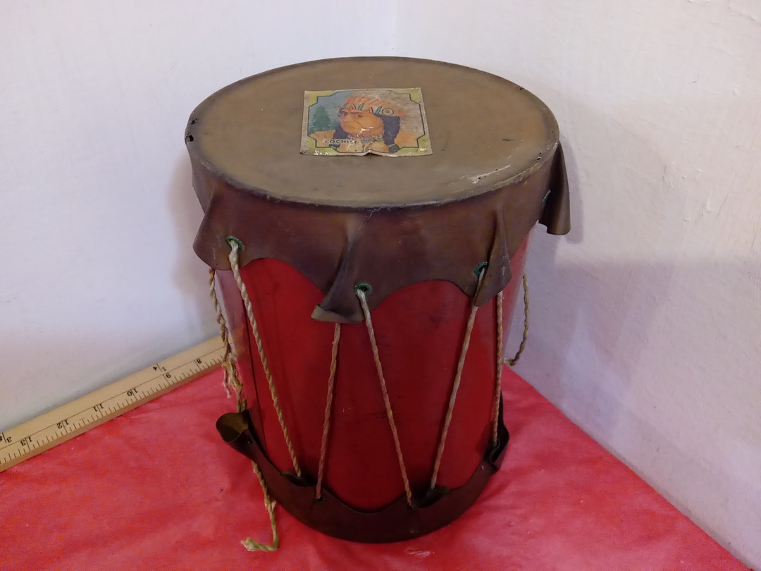Vintage Toy Drum, Red Metal Drum With Material for Drum Top and Bottom ...