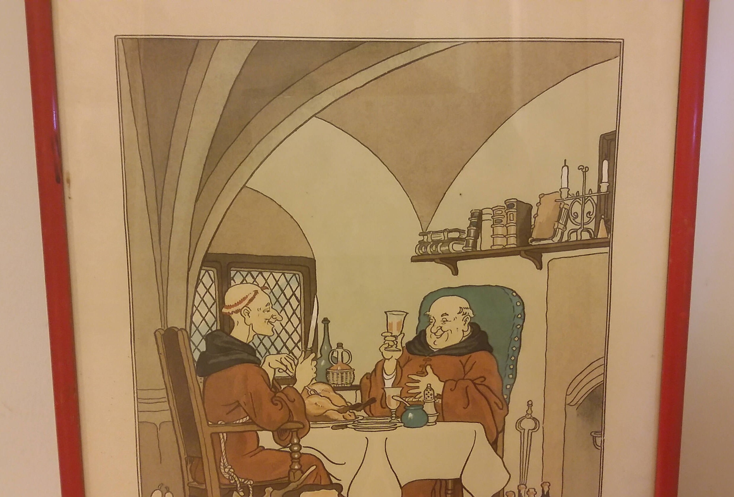 Vintage Harry Eliott (1882-1959) Colored Stencil Monk Print, 1940's or 50's