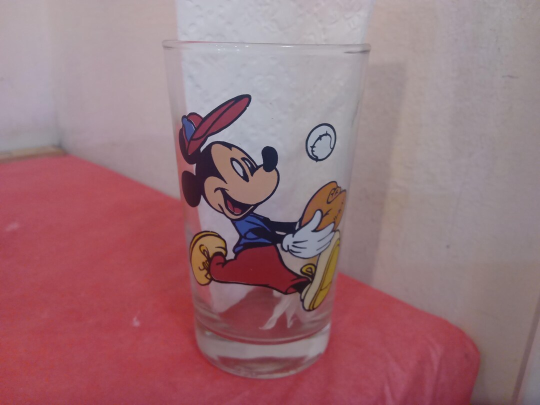 Vintage Child's Drinking Glass, Disney's Mickey Mouse Playing Baseball ...