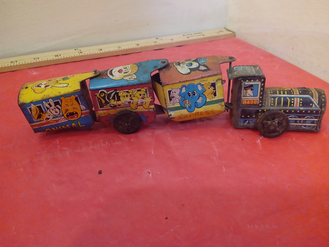 Vintage Tin Toy Vehicle, Tin Train "animal Train Animal Express" Made ...