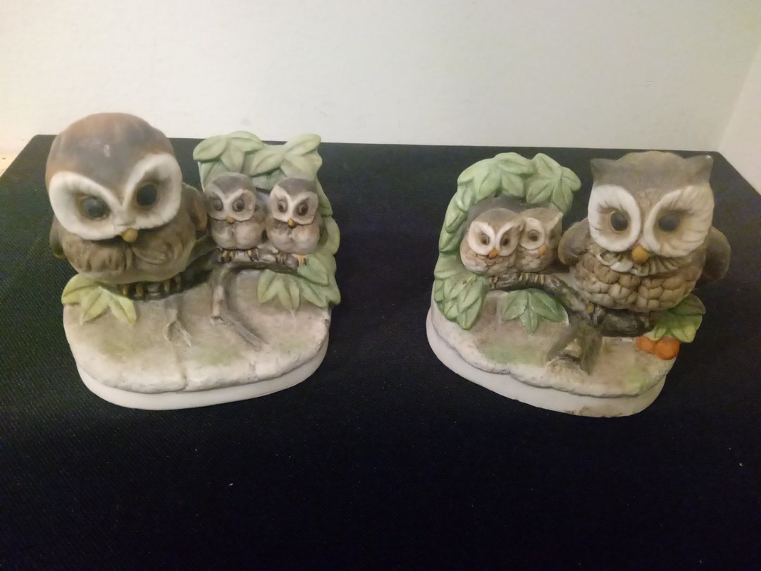 Vintage Porcelain Figurines, Homco Owl Family, Parent and Two Babies ...