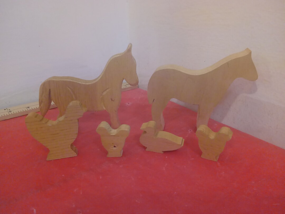 Vintage Wooden Farm Animals, Handmade Wooden Farm Animals for Pretend ...