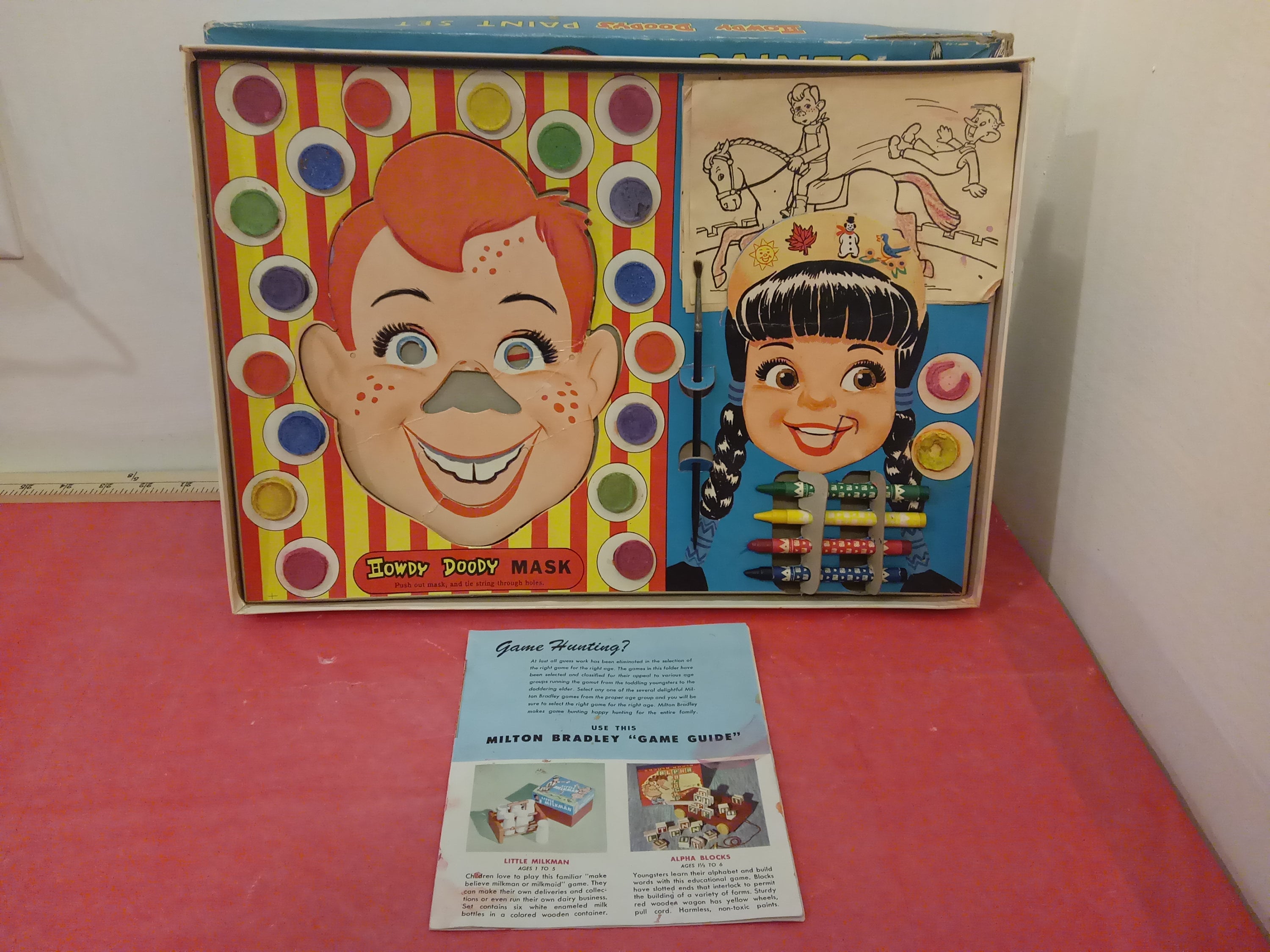 Vintage Howdy Doody Paint Set, Paints, Crayons, and Mask, 1950's#