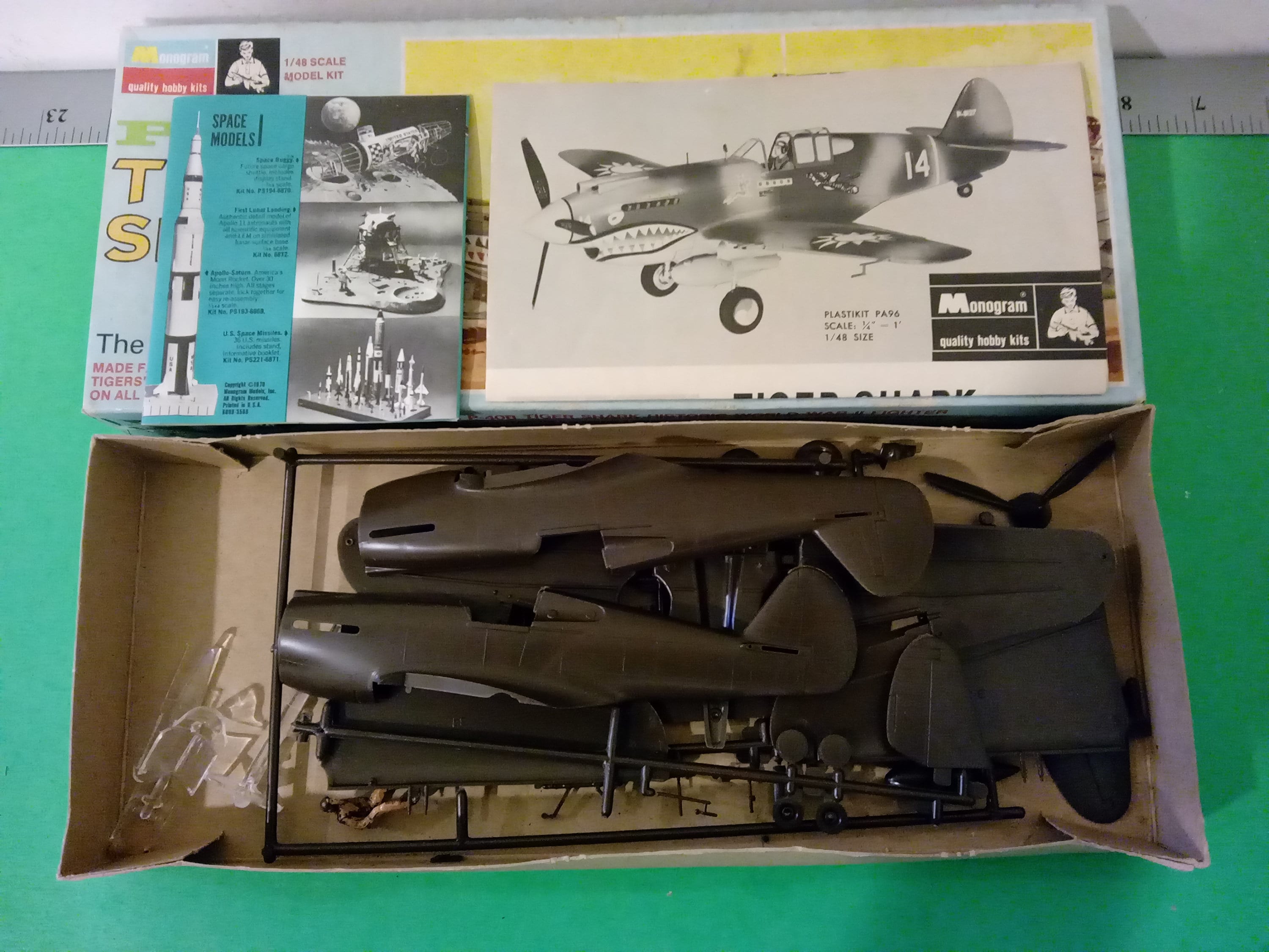 Vintage Monogram P-40B Tiger Shark 1/48 Model Airplane Kit, 1960's#
