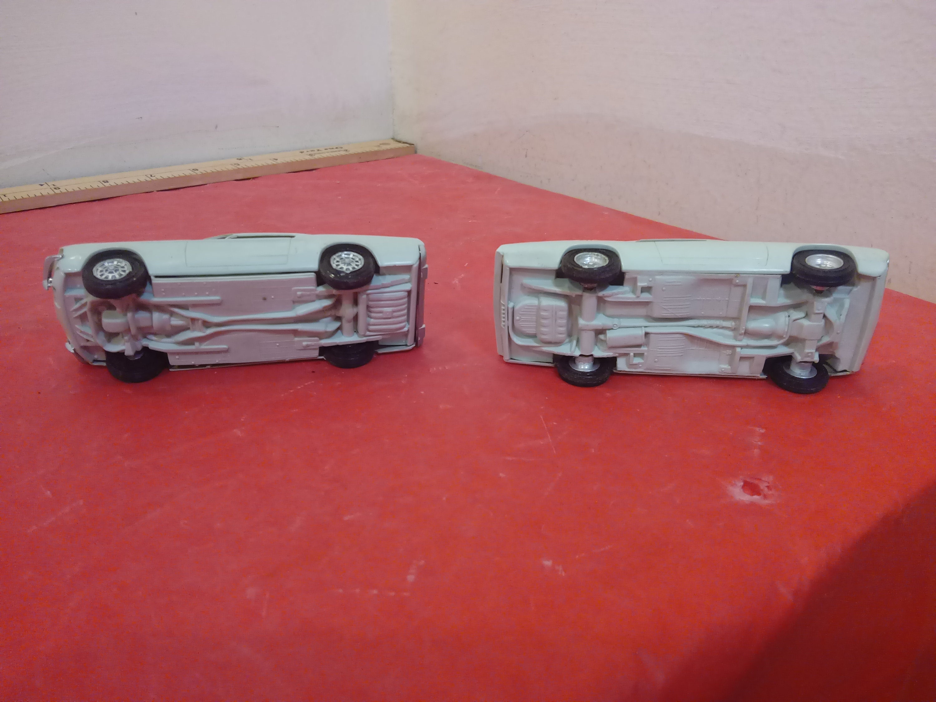 Vintage Model Cars, White Plastic Cars, Dodge Charger and Ford Mustang