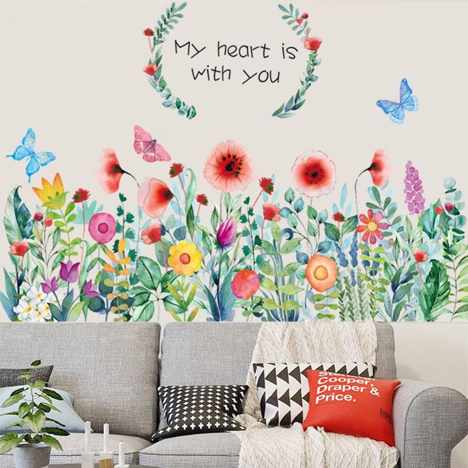 Wall Stickers Plant Flowers Fresh Flower Wall Sticker Line - Etsy