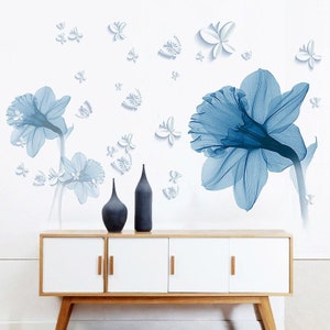 Blue Lotus Flower Wall Sticker,flower Wall Sticker,elegant Flower Wall ...