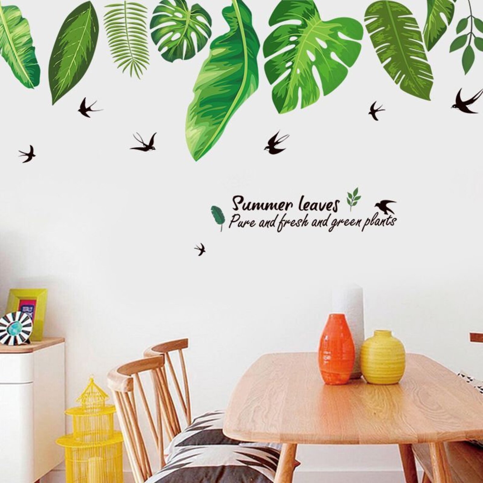 Large Leaf Wall Decals Green Plant Removable Leaves Wallpaper Etsy