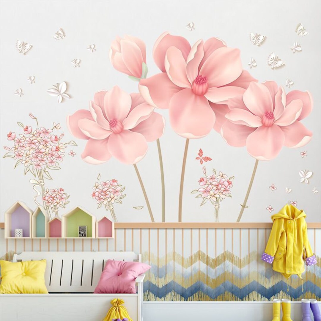 Pink Lotus Flower Wall Sticker,flower Wall Sticker,elegant Flower Wall ...