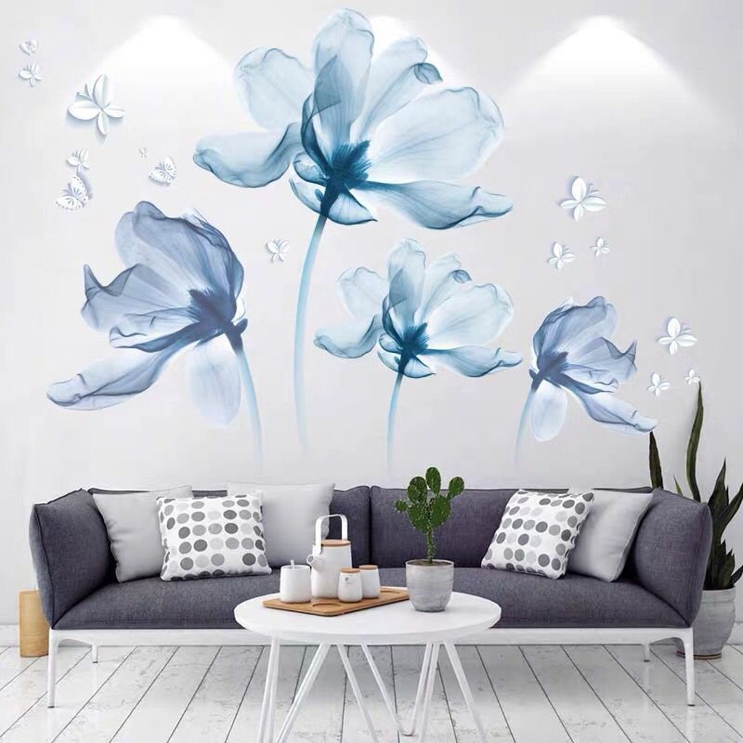 Blue Lotus Flower Wall Sticker,flower Wall Sticker,elegant Flower Wall ...