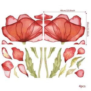 Red Flower Wall Sticker Flower Plant Wall Decal Watercolor - Etsy