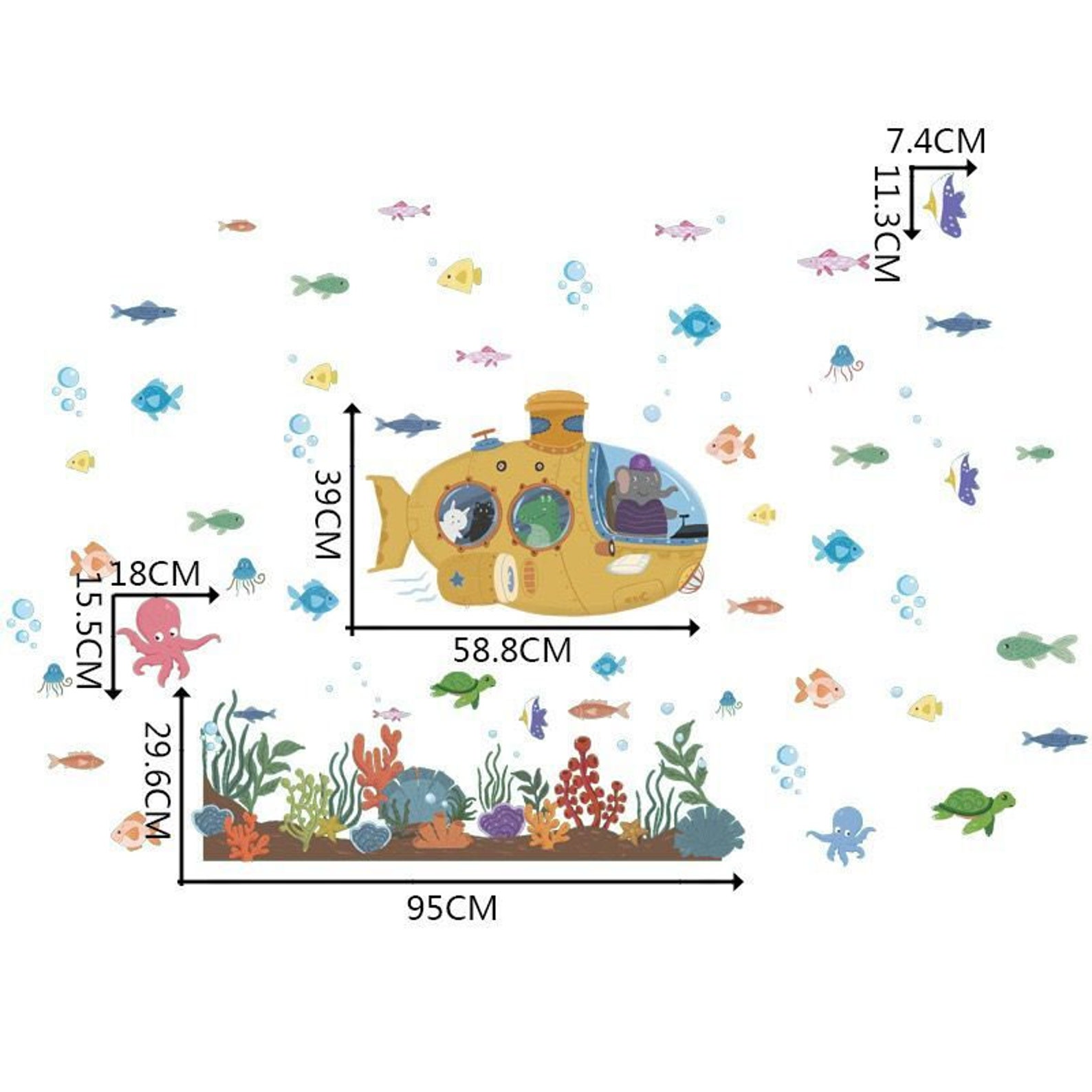 Underwater World Wall Stickerssubmarine Decalshappy Fish - Etsy