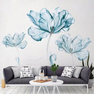 Blue Lotus Flower Wall Sticker,flower Wall Sticker,elegant Flower Wall ...