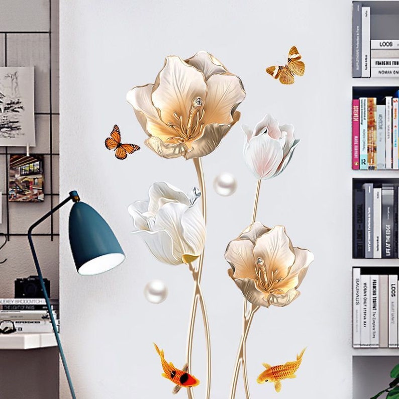 Lotus Wall Decal Lotus Wall Sticker Large Leaf Wall Decals - Etsy