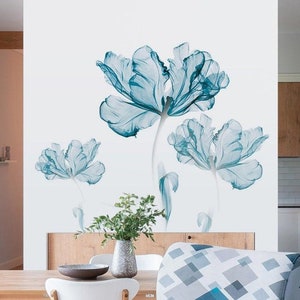 Blue Lotus Flower Wall Sticker,flower Wall Sticker,elegant Flower Wall ...